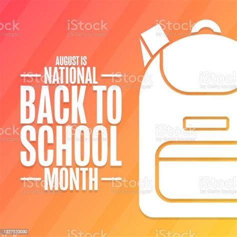 8월은 전국학교의 달입니다 휴일 개념 배경 배너 카드 텍스트 비문이있는 포스터용 템플릿 벡터 Eps10 그림입니다 배낭에 대한
