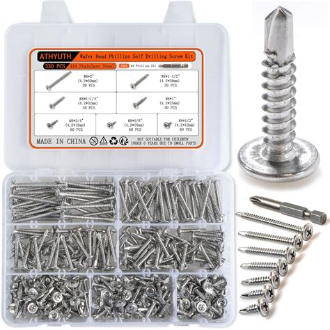Athyuth 8 Self Tapping Screws Assortment Kit 410 Stainless Steel Truss Head Self Drilling