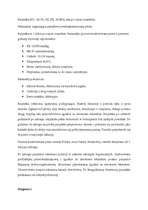 Proces Ginekologia Pacjentka M Lat 34 Cii Pii 36 Hbd Stan Po