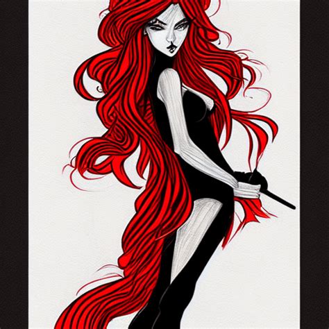 Fantasy Female Drawing In Black And Red · Creative Fabrica