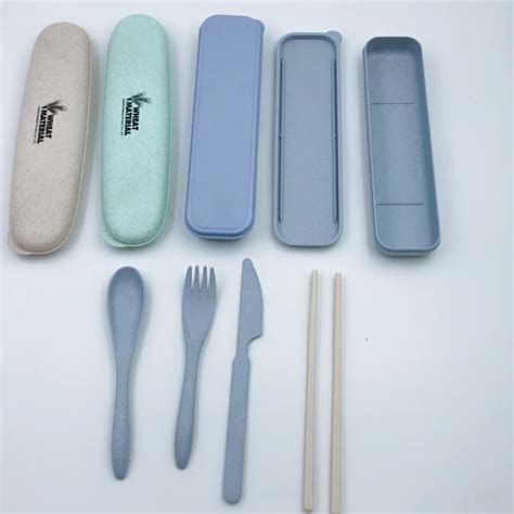 Biodegradable Straw Wheat Cutlery Set For Outdoor Picnic Custom Plastic