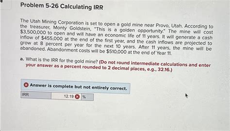 solved problem 5 26 ﻿calculating irrthe utah mining