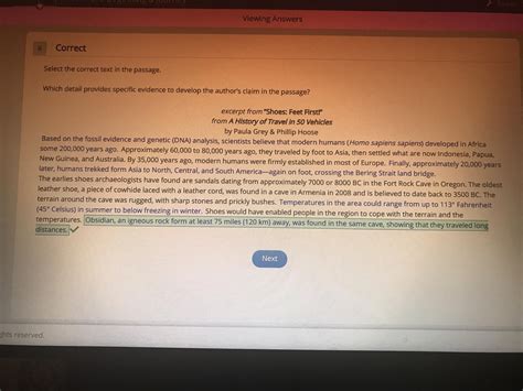 Select the correct text in the passage. Which detail provides specific ...