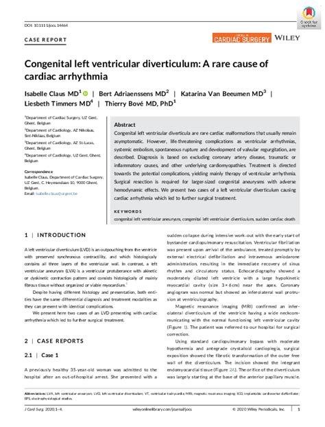 Pdf Congenital Left Ventricular Diverticulum A Rare Cause Of Cardiac