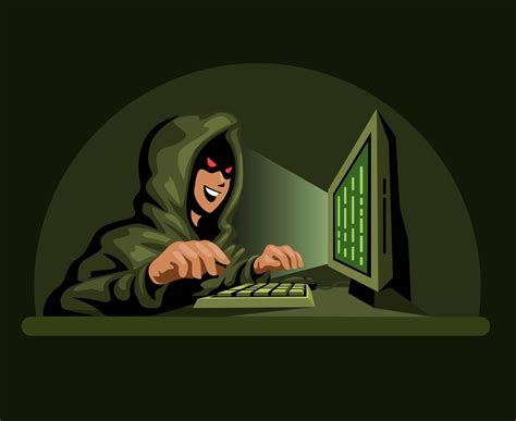 Hacker Wear Hoodie Using Computer Character Illustration Vector