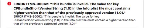 App Store Connect Error ITMS The Value For Key CFBundleShortVersionString Must Contain