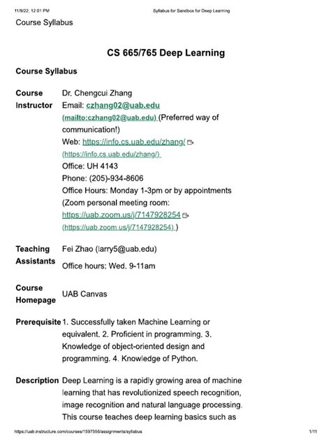 deep learning syllabus pdf