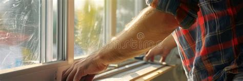 A Specialist Adjusting A Window Frame During Installation Emphasizing