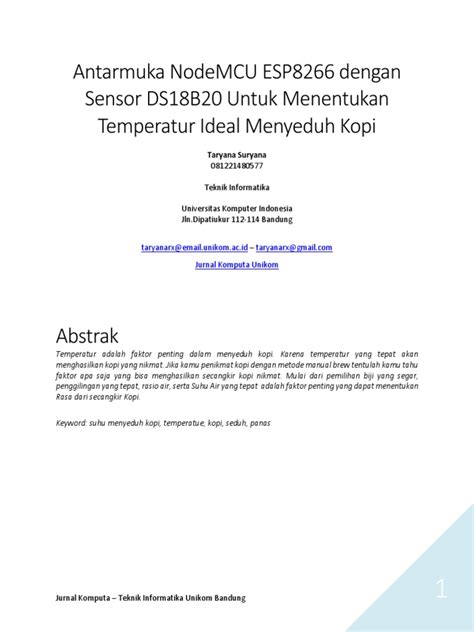 Antarmuka Nodemcu Esp8266 Dengan Sensor Ds18b20 Untuk Menentukan