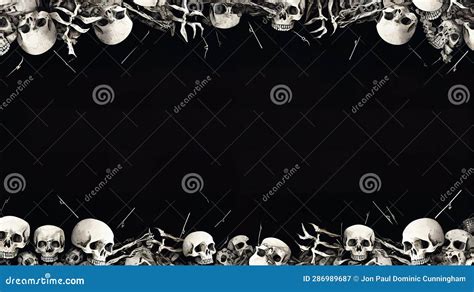 Halloween Spooky Bones Skull Border Frame Black Background Illustration
