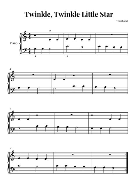 Twinkle Twinkle Little Star Easy Piano By Traditional Piano Method