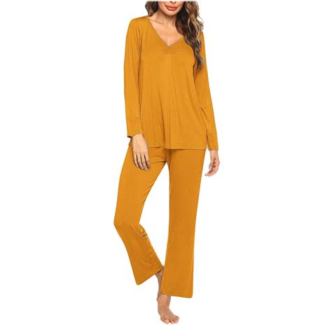 Womens Pajama Set Long Sleeve Two Piece Loungewear Soft Long Sleeve V