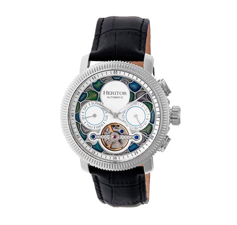 Heritor Automatic Aura Mens Semi Skeleton Leather Band Watch Tscca