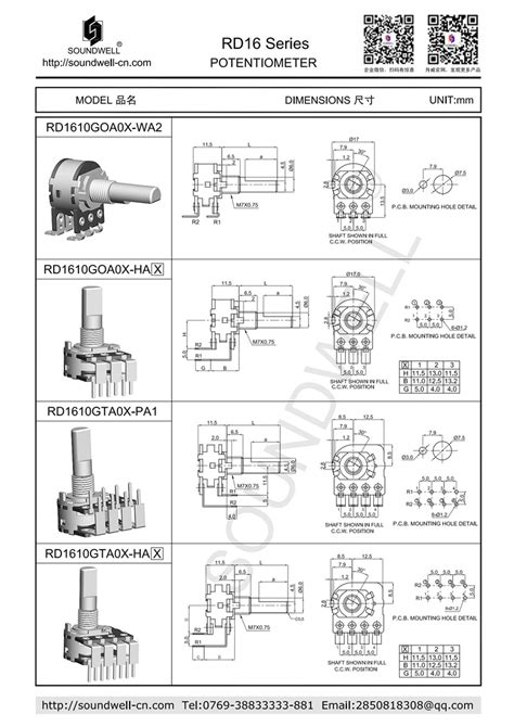 Rd16 Linear Rotary Potentiometer 10k Rotary Potentiometer Data Sheet