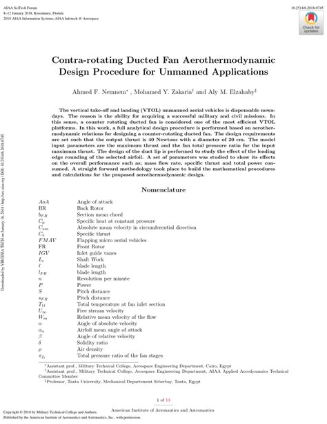 Pdf Contra Rotating Ducted Fan Aerothermodynamic Design Procedure For Unmanned Applications