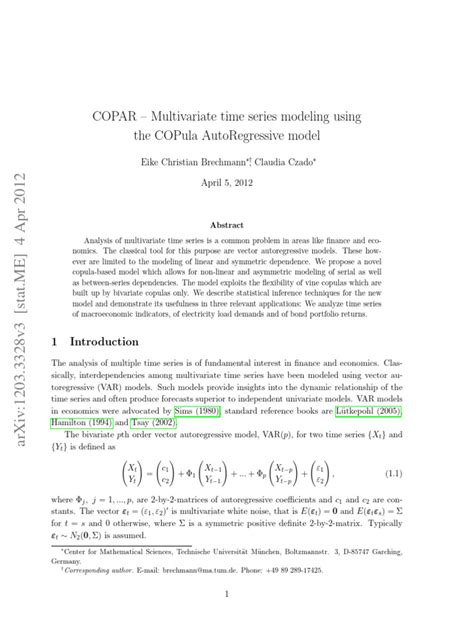 Copula Ar Model Pdf Vector Autoregression Time Series