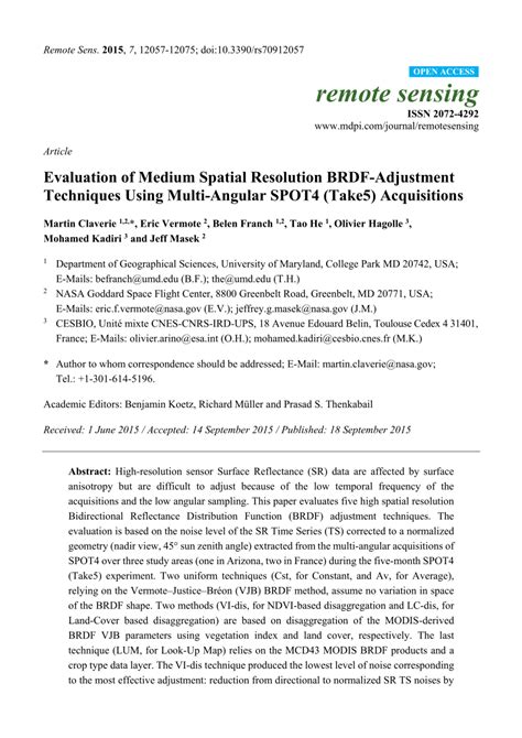 pdf evaluation of medium spatial resolution brdf adjustment