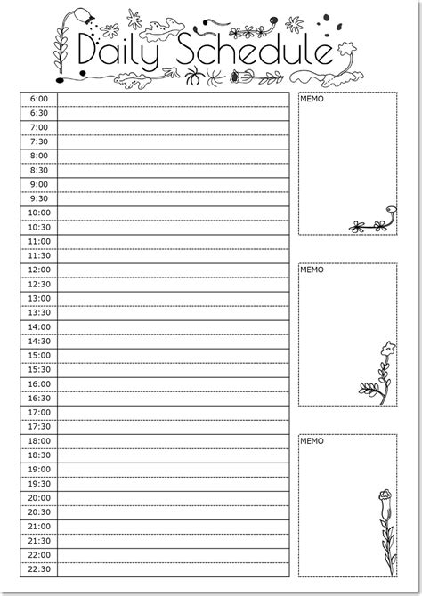 30分刻みのかわいい＆おしゃれな1日単位のタイムスケジュール（予定表・24時間）excel・word・pdfの無料テンプレートをダウンロード