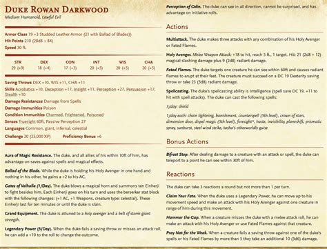 5e Stat Block For Duke Rowan Darkwood Rplanescapesetting