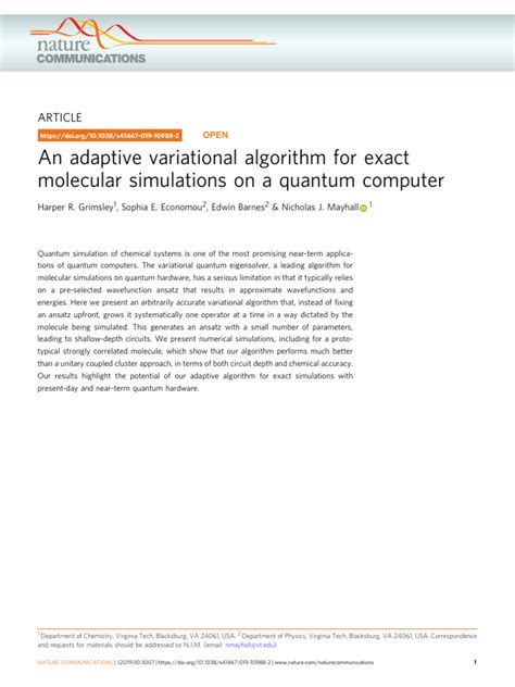 An Adaptive Variational Algorithm For Exact Molecular Simulations On A