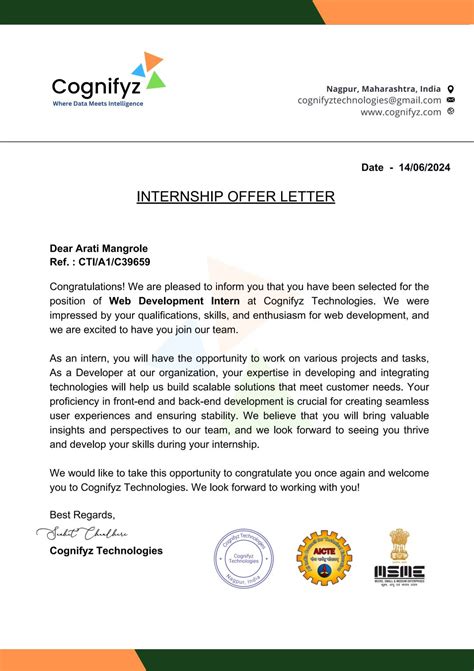 Arti Mangrole On Linkedin Cognifyztechnologies Internship 2month