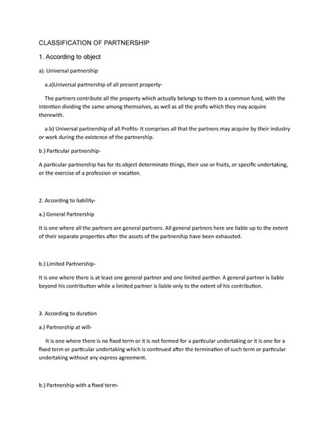 Classification Of Partnership Classification Of Partnership 1