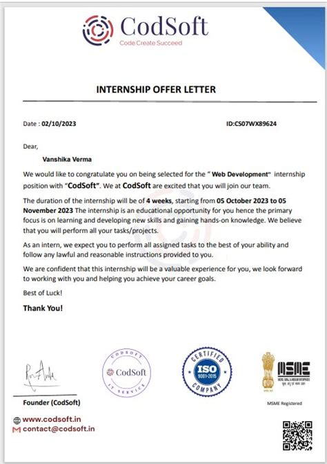 Vanshika Verma On Linkedin Web Codsoft Offer Thank Codsoft
