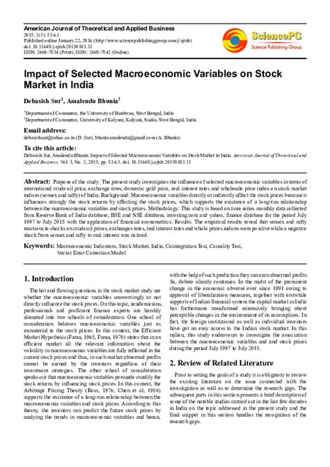Pdf Impact Of Selected Macroeconomic Variables On Stock Market In India