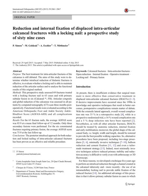 Pdf Reduction And Internal Fixation Of Displaced Intra Articular Calcaneal Fractures With A