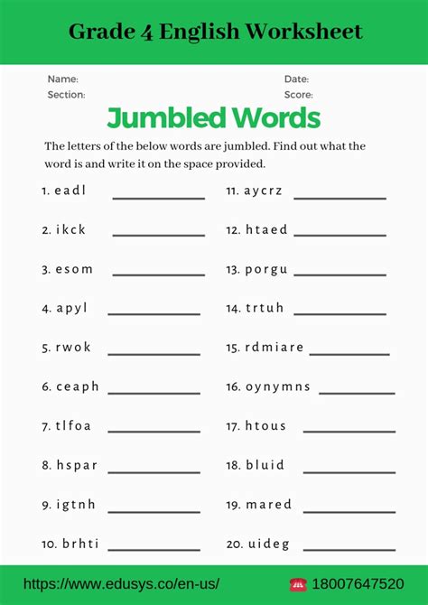 4th Grade English Worksheet On Jumble Words Jumbled Words Vocabulary