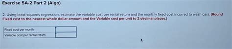 Solved Exercise 5a 2 Algo Least Squares Regression