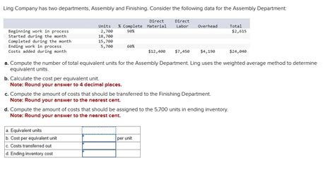 Solved Ling Company Has Two Departments Assembly And