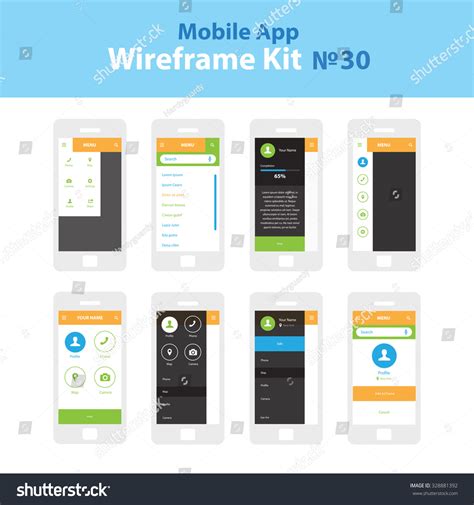 Mobile Wireframe App Ui Kit 30 Stock Vector 328881392 Shutterstock