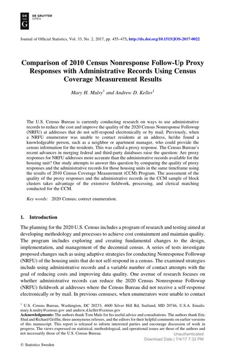 Pdf Comparison Of 2010 Census Nonresponse Follow Up Proxy Responses