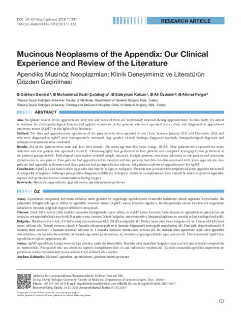 Pdf Appendiceal Mucinous Tumors Clinical Insights