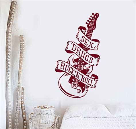 Wall Vinyl Decal Music Guitar Quote Sex Drugs And Etsy