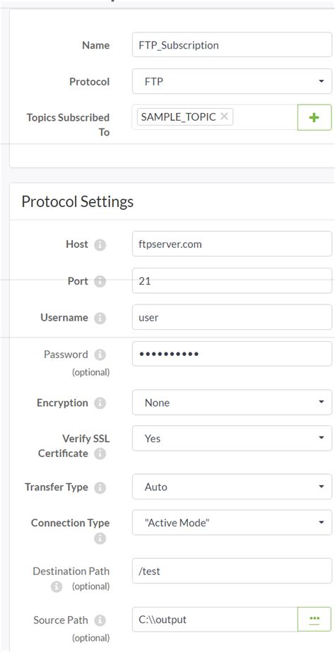 creating an ftp subscription