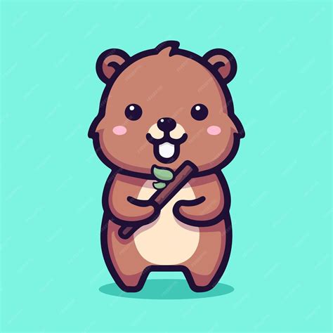 귀여운 행복한 비버 만화 터 평면 일러스트레이션 프리미엄 벡터