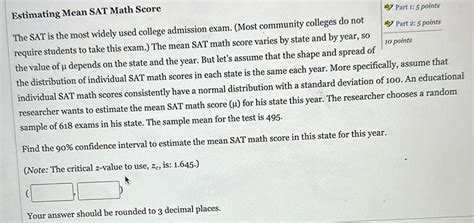 [answered] estimating mean sat math score part 1 5 points part 2 5 kunduz