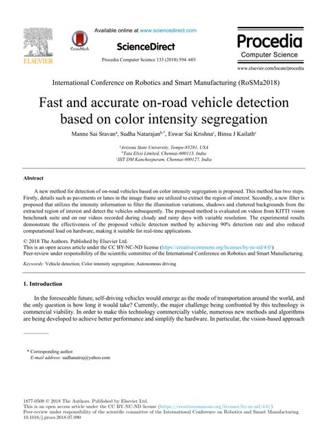 Pdf Fast And Accurate On Road Vehicle Detection Based On Color Intensity Segregation