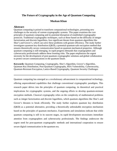 Pdf The Future Of Cryptography In The Age Of Quantum Computing