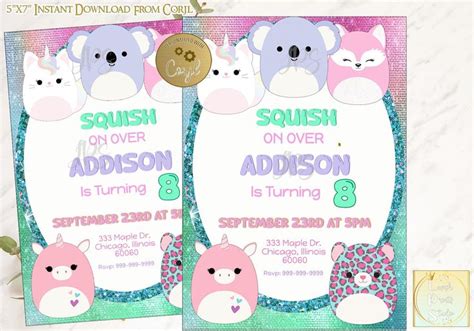 Squishmallow Birthday Invitation Squishy Invitation Customizable
