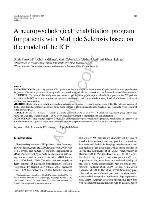 Pdf A Neuropsychological Rehabilitation Program For Patients With Multiple Sclerosis Based On