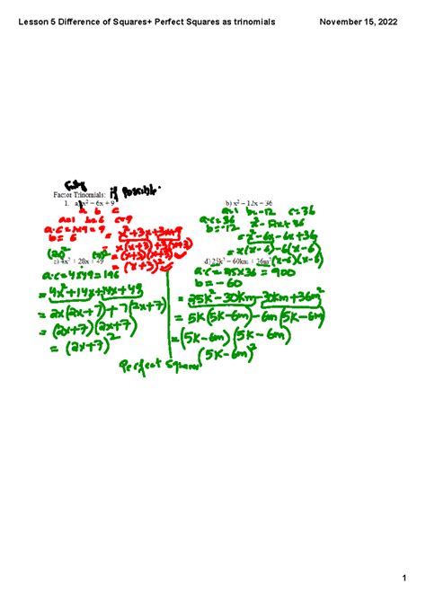 Lesson 5 Diffof Squares And Perfect Squares Studocu