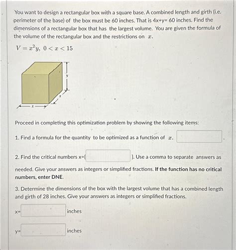 Solved You Want To Design A Rectangular Box With A Square Chegg Com