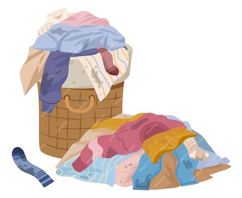 Cesta De Ropa Sucia De Dibujos Animados Y Pila De Ilustración De Vector