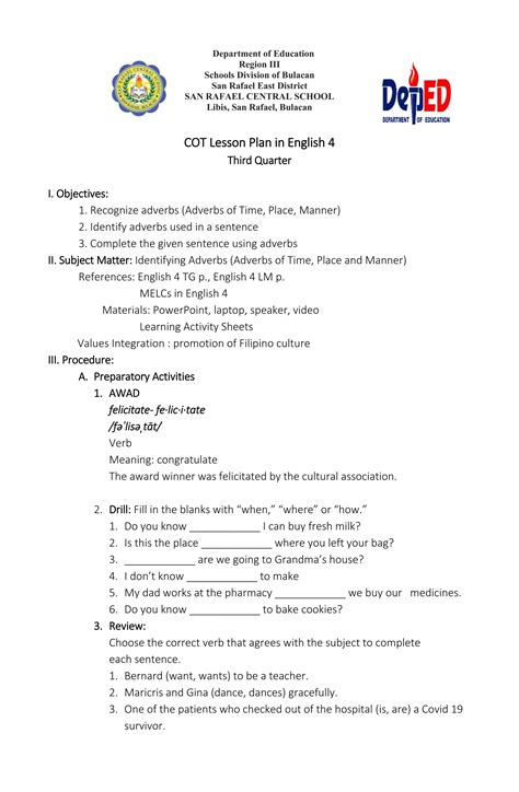 Cot Lesson Plan In English 4 3rd Quarter 1docx