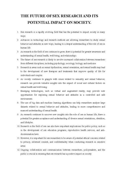 The Future Of Sex Research And Its Potential Impact On Society The