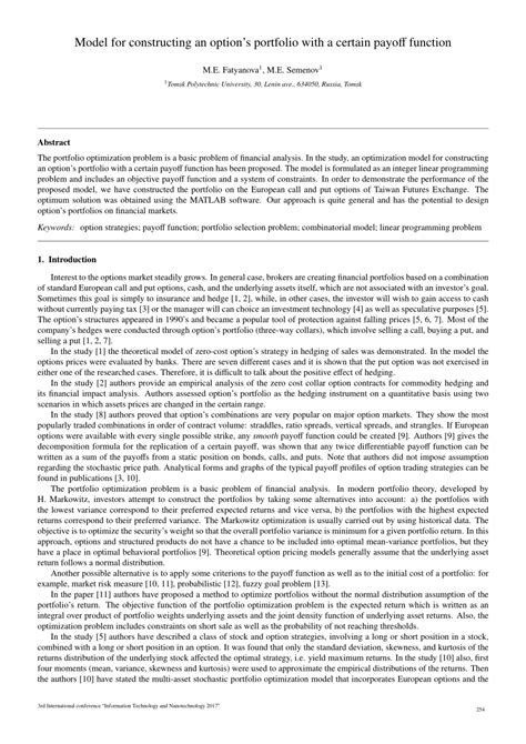 Pdf Model For Constructing An Options Portfolio With A Certain Payoff Function