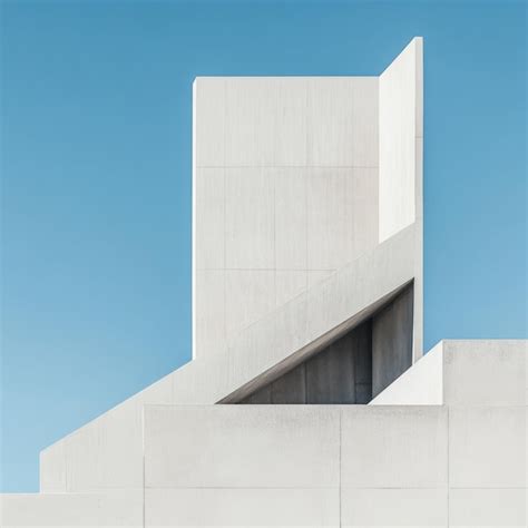 A Modern Architectural Structure With Geometric Shapes Against A Blue Sky Premium Ai Generated